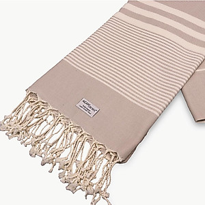 Agah Home Turkish Beach Towel - Beach Towel for Adults - Quick Dry Beach Towel for Bathroom - Compact Beach Towel for Vacation - Turkey Sand Resistant Beach Towels - 40' × 70' (Hereke-Beige)