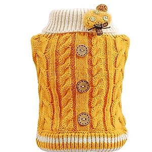 HOUKAI Small Dog Cat Knited Sweater Dog Jumper with Puppy Hoodie Winter Warm Clothes Apparel (Color : Yellow, Size : XL Code)