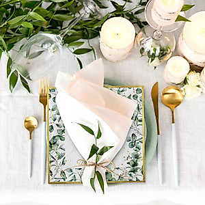 AnyDesign 100 Pack Wedding Napkins 6.5 Inch Greenery Foil Gold Mr & Mrs Luncheon Napkins Eucalyptus Leaves Disposable Decorative Dinner Paper Napkins for Bridal Shower Engagement Wedding Party