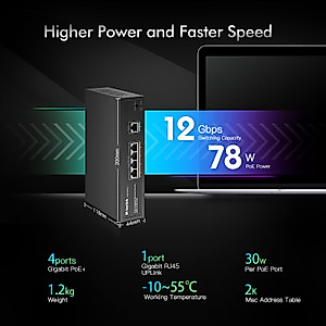 MokerLink 5 Port Gigabit POE Switch, with 4 POE+ Ports 1000Mbps, 78W IEEE802.3af/at, Unmanaged Plug and Play, Sturdy Metal Fanless