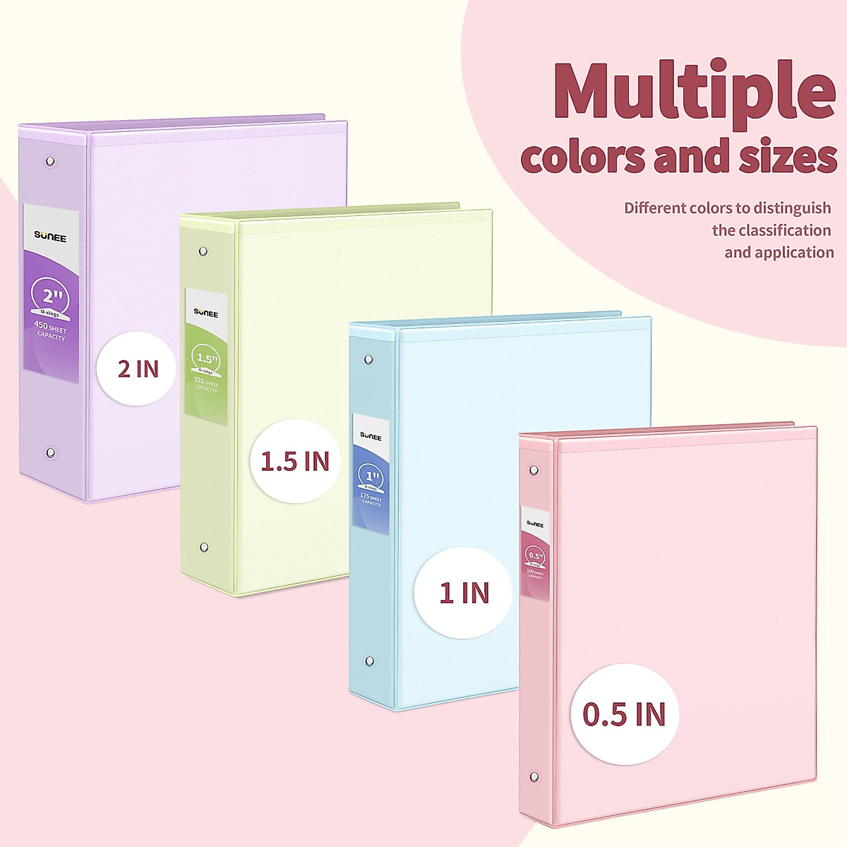 SUNEE 3 Ring Binder 2 Inch 4 pack, 2" Clear View Binder Three Ring PVC-Free (Fit 8.5x11 Inches) for School Binder or Office Binder Supplies, Assorted Pastel Binder