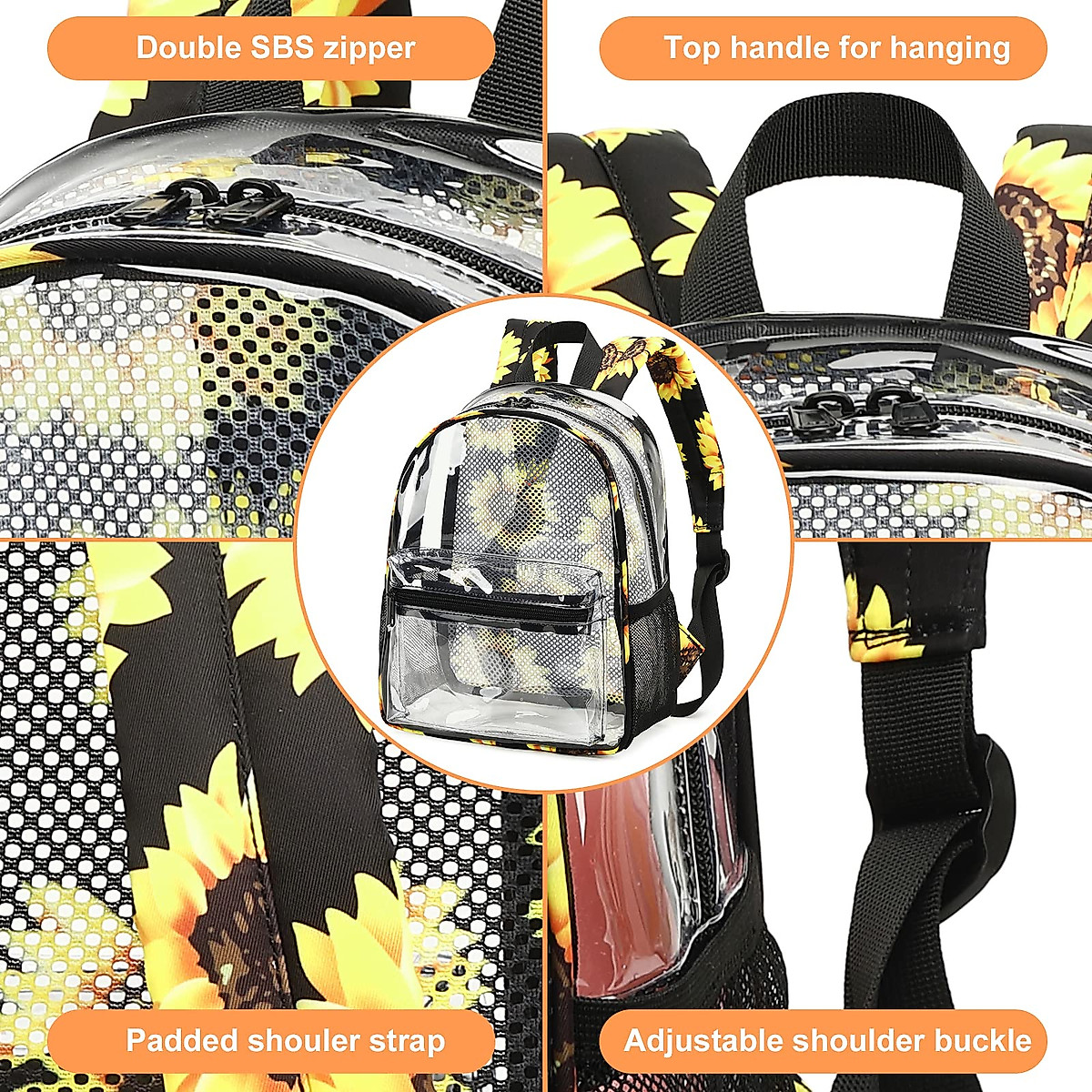 Clear Mini Backpack Stadium Approved 12x12x6 Small Transparent Backpacks Plastic See Through Bag for Work Festival Security Travel