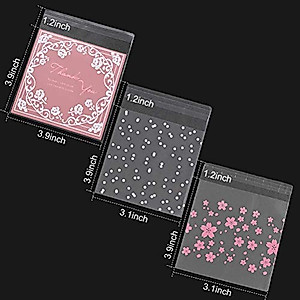 Self Adhesive Treat Bag 300Pcs 3 Different Patterns Self Adhesive Plastic Cookie Bags 100 Pcs Cherry Blossoms Bags, 100 Pcs Pink Rose Bags & 100 Pcs White Polka Dot Bags Gift DIY Plastic Bag