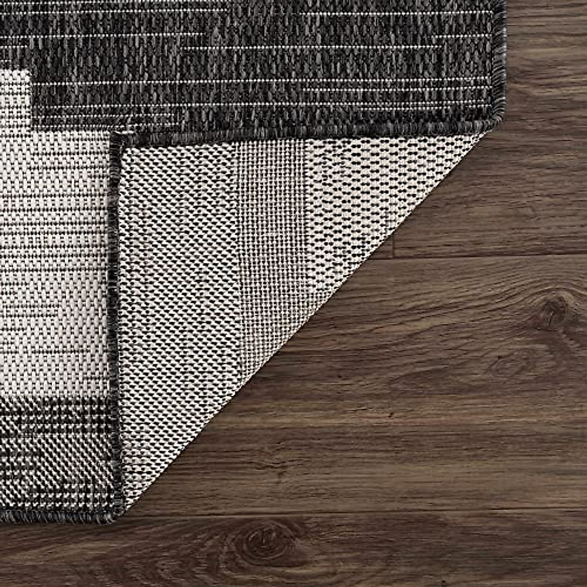Hauteloom Djugun Outdoor Area Rug - Outside Porch Patio Rug Carpet - Waterproof Rug - Geometric - Black, Gray, Off White, White - 7'10" x 10'2"