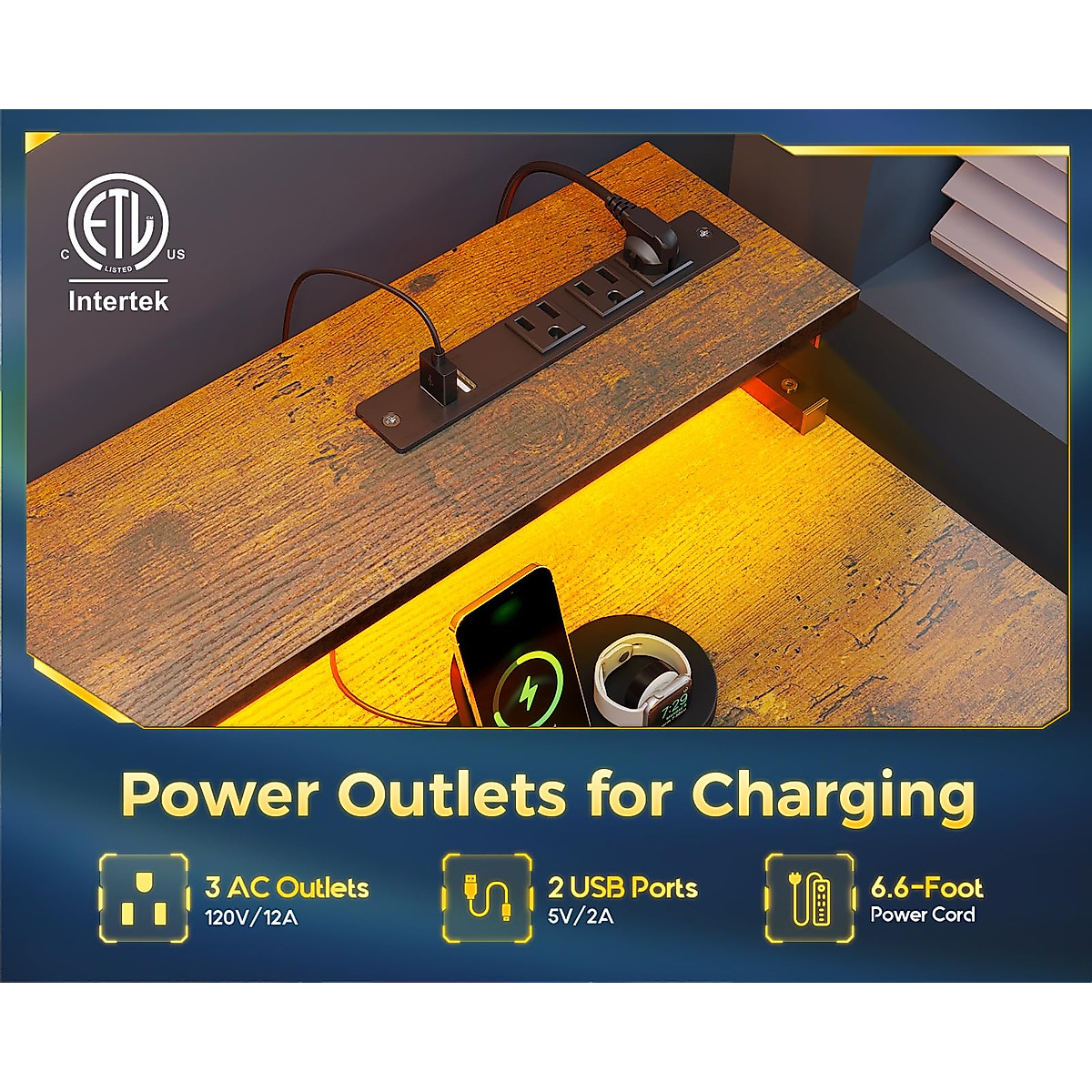 ODK Computer Desk with LED Lights & Power Outlet, 48 Inch Gaming Desk with Keyboard Tray & Drawers & Storage Shelves, Office Table Work Desk with Monitor Stand & PC Stand, Rustic Brown