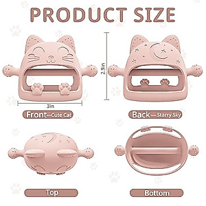 3 Pack Baby Teether Toys,Teething Toys for Babies 0-6 Months,Never Drop Baby Chew Toys with Cute Cat Pattern,Hand Teether Pacifiers for Teething Relief,Ideal Baby Shower Gifts for New Moms & Newborn