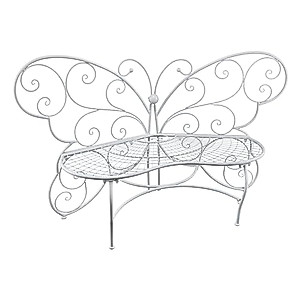 Alpine Corporation 62"L Indoor/Outdoor 2 Person Metal Butterfly Shaped Garden Bench, White