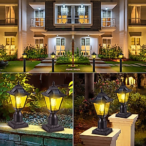 DARIISI Solar Post Light Fixtures 2 Pack, Motion Sensor Solar Lamp Post Lights with Pier Mount Base, Outdoor Waterproof Post Lantern, Black Outdoor Solar Lights for Yard Garden Pathway