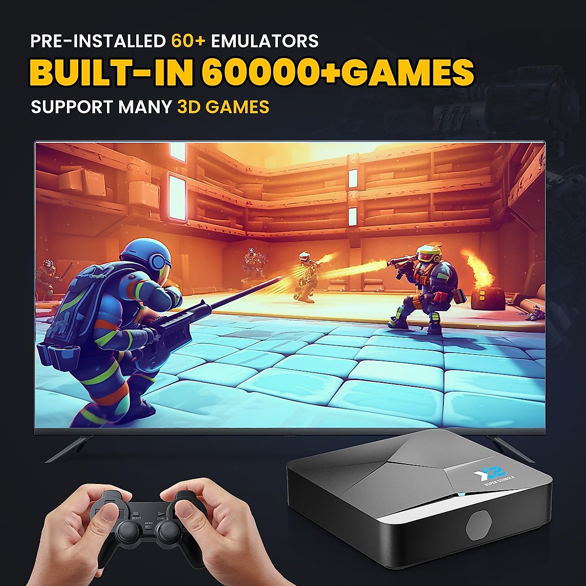 Bearway Super Console x2 Retro Game Console with 60,000+Classic Games for TV, Video Game Console with 60+Emulators,Plug& Play Gaming System EmuELEC4.6&Android TV 9.0, 2 Wireless Controllers(256G)