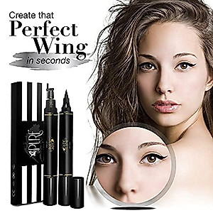 LA PURE Waterproof Liquid Eyeliner Stamp Winged Eyeliner Tool 2x Cat Eye Winged Eyeliner Stamp & Fine Tipped Pen Eyeliner Stencil Smudge Proof Black Eye Liner Tiktok Trend Items Wing Stamp - Black 8mm