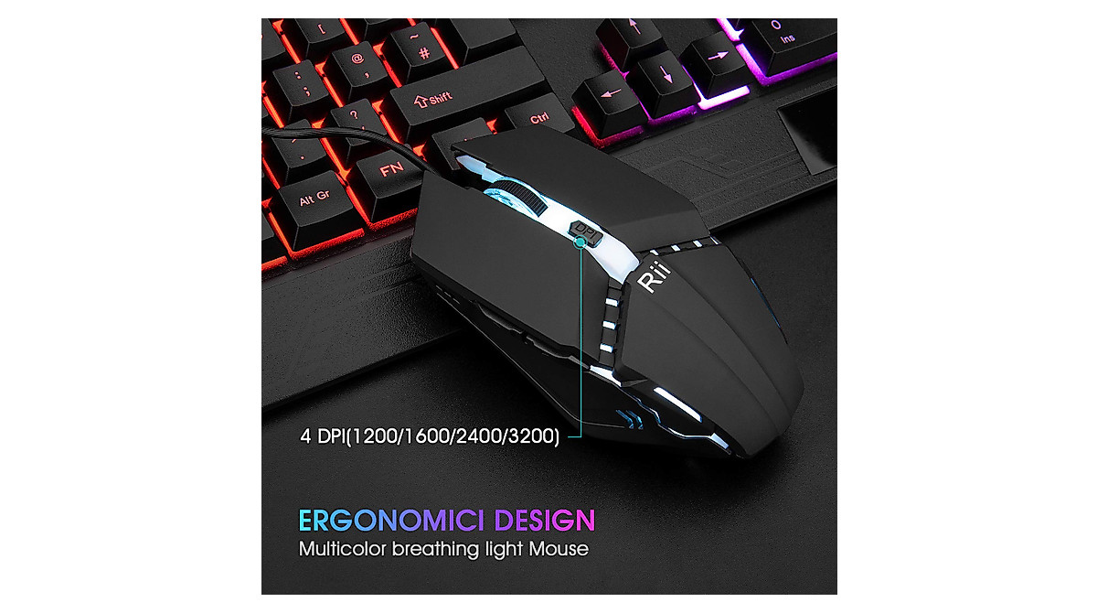 Rii RK400 RGB Gaming Keyboard and Mouse Combo ,Wired Mechanical Feel 3 ...