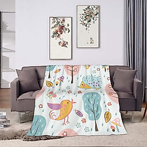 Throw Blanket 30x40 Inch,Bird Abstract Flower Summer Flannel Soft Cozy Fluffy Throw Blankets and Warm Throws for Adults in Couch Sofa Bed 40x30 Inch