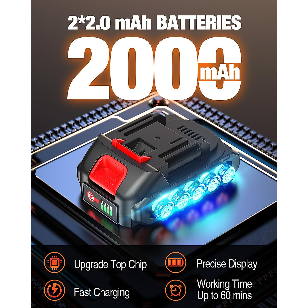 Cordless Electric Ratchet Wrench Set 3/8", Upgraded 60 Ft-lbs 21V Powerful Ratchet Tool Kit, With LED Light Cordless Ratchet,Variable Speed,7 Sockets, 3" Extension Bar, 1/4" Adapter, 2*2000mAh Battery