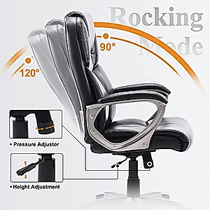 NeuType Executive Office Chair High Back Home Office Desk Chairs with Wheels PU Leather Ergonomic Computer Chair with Lumbar Support Adjustable Height & Swivel Big and Tall Office Chair - Black