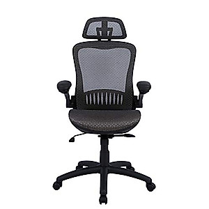 Amazon Basics Adjustable High-Back Mesh Chair with Flip-up Arms and Head Rest – Grey