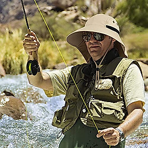 Outdoor Sun Hat for Men with UV Protection Safari Cap Wide Brim Fishing Hat with Neck Flap, for Dad (Army Green)