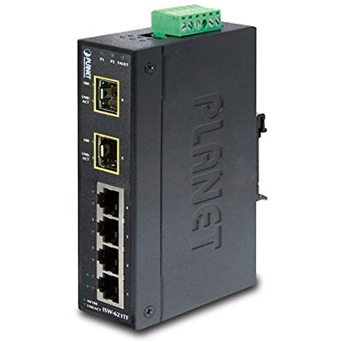 PLANET TECHNOLOGY ISW-621TF IP30 Industrial Ethernet Switch 4-Port 10/100Base-TX + 2-Port 100Base-FX SFP (SM/MM SFP) (-40~75C)