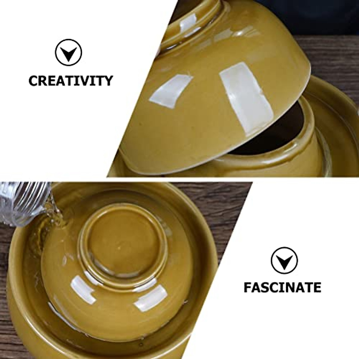 GOOFFY fermentation 1kg Terracotta Traditional Chinese Fermenting Jar Stoneware Pickles Jar with Water Sealed Airlock Lid Ceramic Food Canister Bottle for Pickling Kimchi Sauerkraut tank