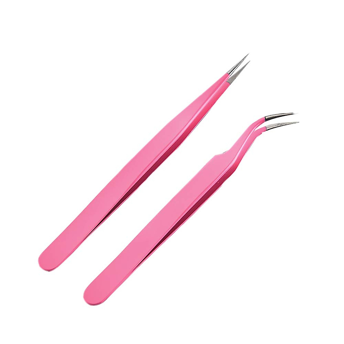 2 Pcs Stainless Steel Eyebrow Tip Tweezers Picker Eyelash Extensions Nippers for Women