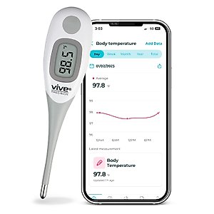 Vive Precision Smart Oral Thermometer - FSA/HSA Approved Medical Grade Body Temperature Reader for Adults, Babies - Digital Fever Monitor with App for Home Use, Under The Tongue, Armpit & Rectal
