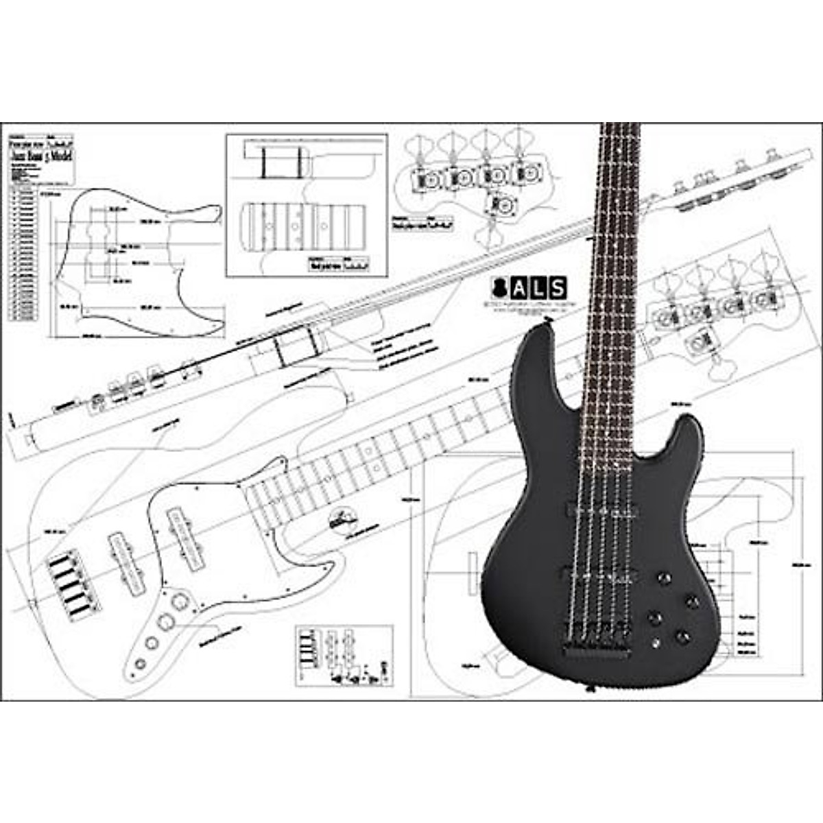 Plan of Fender Jazz Bass 5 String - Full Scale Print