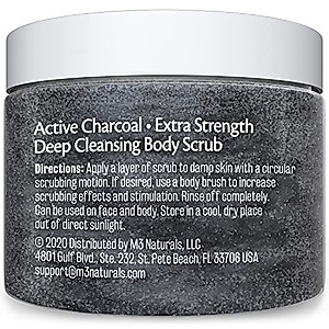 Charcoal Scrub Face Foot & Body Exfoliator Infused with Collagen and Stem Cell Exfoliating Salt Body Scrub for Toning Skin Cellulite Skin Care Body by M3 Naturals Pack of 2
