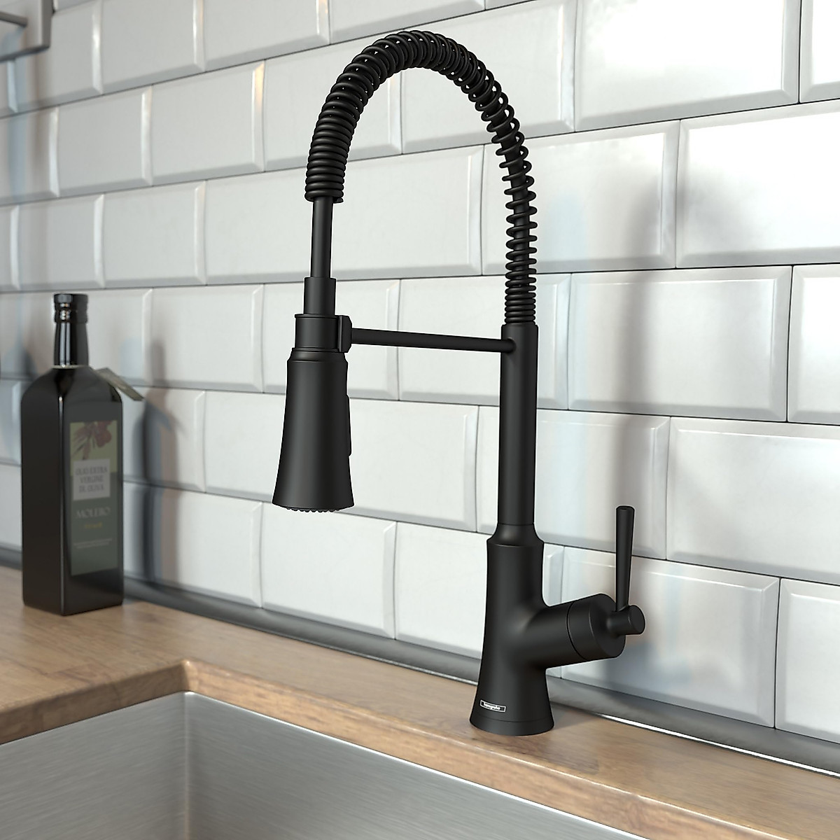 hansgrohe Joleena Black Commercial Kitchen Faucet, Kitchen Faucets with Pull Down Sprayer, Faucet for Kitchen Sink, Matte Black 04792670, 19.3-Inches Tall