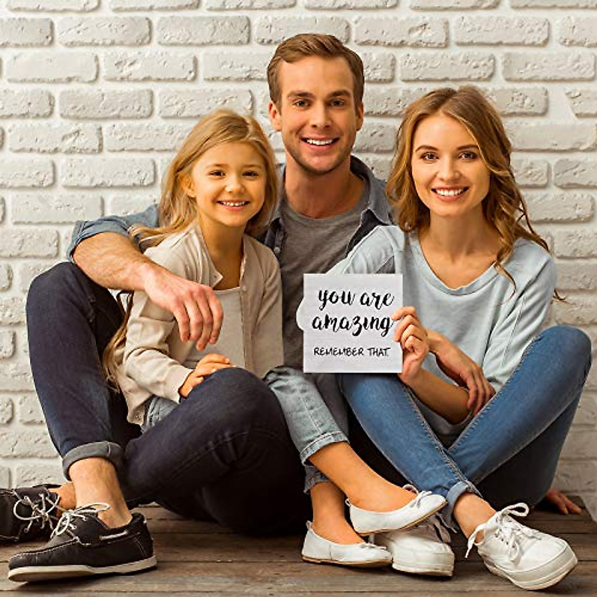 2 Pieces Wooden Inspirational Box Signs You Are Amazing Desk Home Decor Signs Rustic Positive Wood Plaque, One Small Positive Thought in the Morning Can Change Your Whole Day Sign, 5.25 Inch