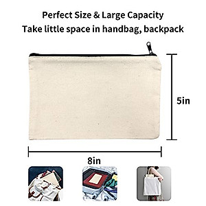 12 pack canvas pencil bag, blank plastic bag, DIY crafts, cotton cosmetic bag, multi-purpose travel cosmetic bag, black zipper in bulk 8 x 5 inches