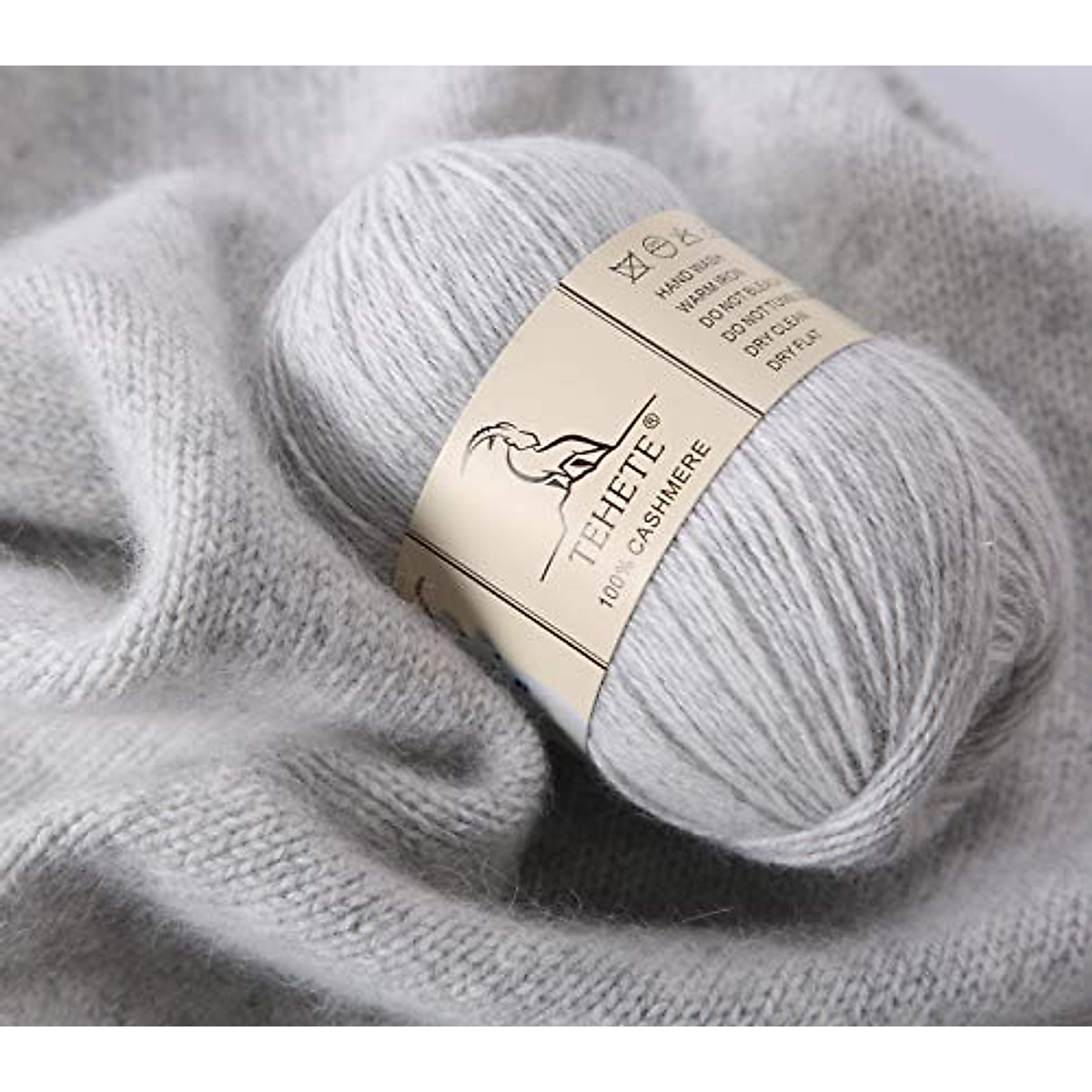 TEHETE 100% Cashmere Yarn for Crocheting 3-Ply Warm Soft Luxurious Fuzzy Knitting Yarn (Grey)