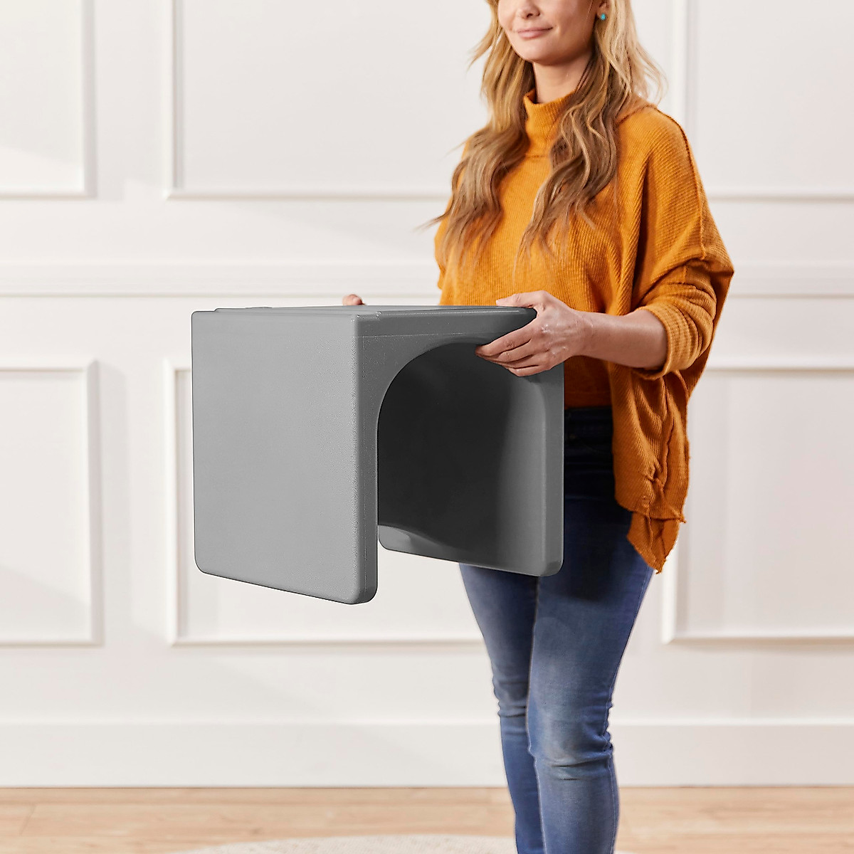 ECR4Kids Tri-Me Table and Cube Chair Set, Multipurpose Furniture, Dark Grey, 3-Piece