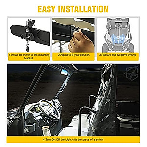 Xprite 13" UTV Ranger Rearview Center Mirror, COB LED Interior Lights & Rocker Switch, Aluminum Rear View Mirrors Compatible with 2017 2018 2019 2020 2021 Polaris Ranger 500 570 900 XP 1000 XP/Crew