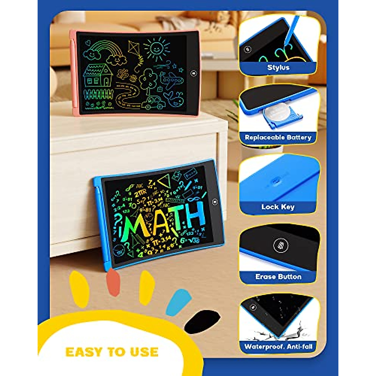 bravokids LCD Writing Tablet 8.5 Inch Toddler Doodle Board, 8.5 inch Colorful Doodle Board 2 Pack