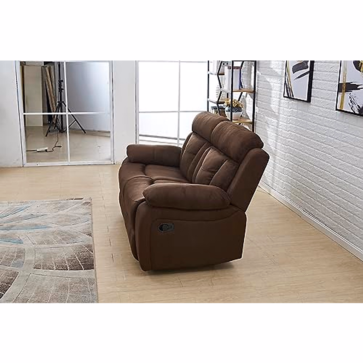 Betsy Furniture Microfiber Fabric Recliner Loveseat in Brown, Pillow Top Backrest and Armrests 8005 (1, Loveseat)