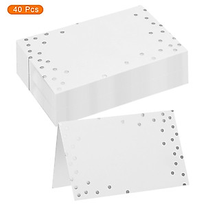 MECCANIXITY 40pcs Place Cards, Line Border Printable Place Name Cards for Table Setting Wedding Dinner Parties Events Reserved Seating, White Silver Dots