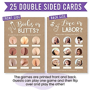 Hadley Designs Rustic Baby Shower Games Gender Neutral - 2 Games Double Sided, 25 Love Or Labor Baby Shower Game, 25 Boobs Or Baby Butts Game, Gender Reveal Games for Guests, Baby Shower Games Funny