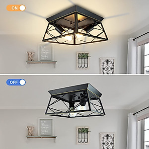 DLLT Farmhouse Flush Mount Ceiling Light Fixture, 2-Light Metal Square Close to Ceiling Light, Industrial Semi Flush Mount Ceiling Lamp for Bedroom Kitchen Hallway Porch Living Room, E26