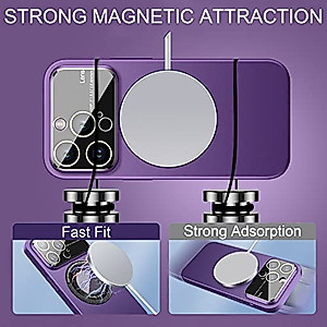 Wide Lens Cover PC for iPhone Case, Window Glass Lens Camera Protector, Magnetic Phone Case Logo View, Women Men Hard Shockproof Cases, Slim Matte Cases Cover (Dark Purple, for iPhone 14 Pro Max)
