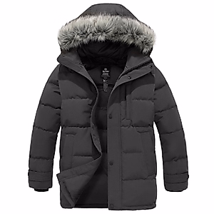 wantdo Men's Waterproof Winter Jacket Warm Coats Puffy Coats (Dark Gray, X-Large)