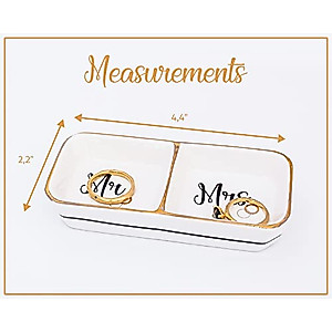 Verre Esprit Ring Dish Engagement - Mr And Mrs Ring Dish - Ceramic Couples Ring Holder - Trinket Dish for Newly Weds, Wedding Ring Holder - Wedding Trinket Tray