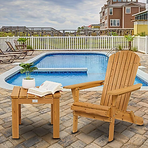 VINGLI Folding Wooden Adirondack Chair Set of 2 and Table Set, Fire Pit Seating Ergonomic Design, Folding Outdoor Patio Lounger Armchair Lawn Chairs Furniture w/Natural Finish, for Beach, Balcony