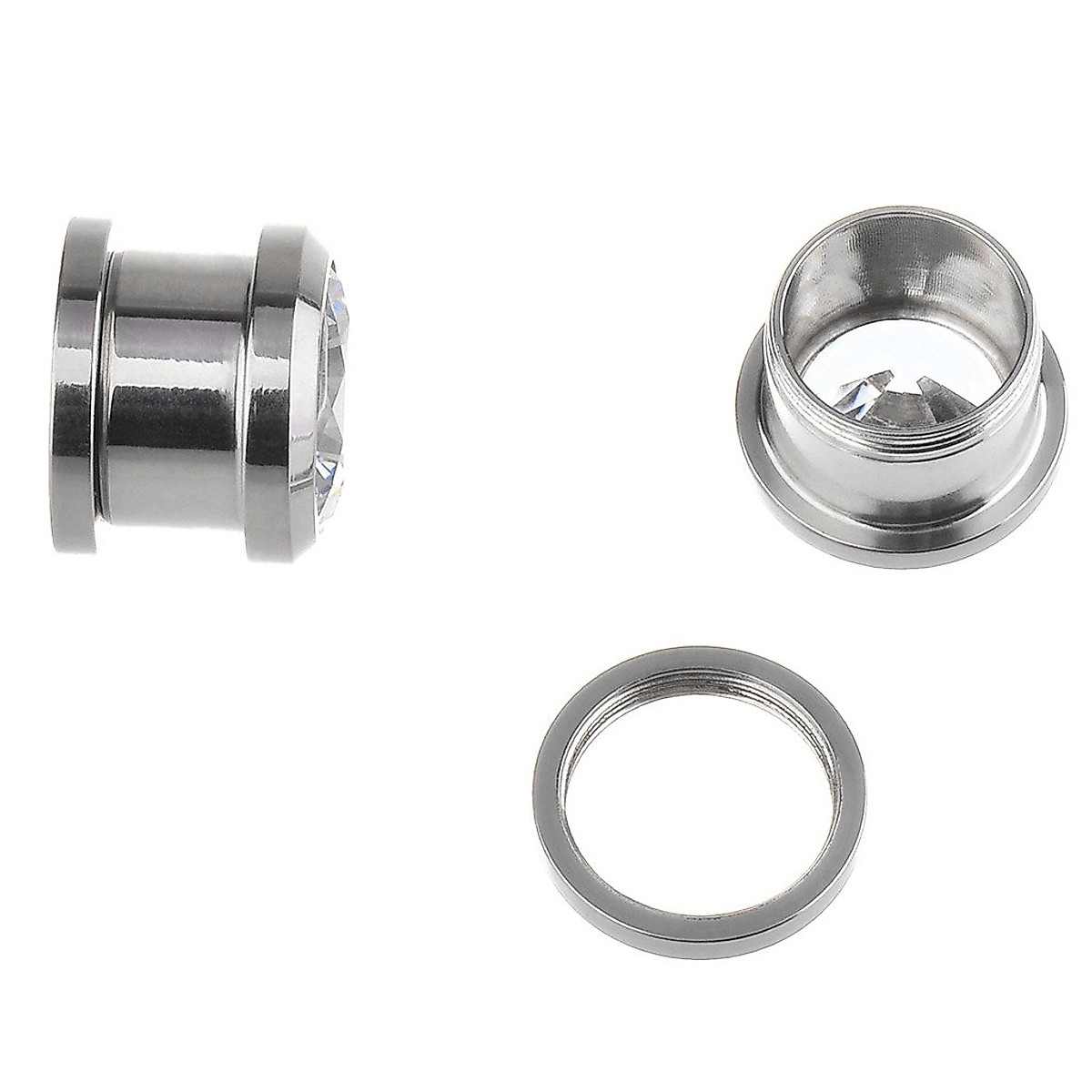 IPINK Punk Pair 8g- 1/2 Inch Stainless Steel Cubic Zirconia Screw Tunnels Ear Stretcher Plugs Piercing Gauge