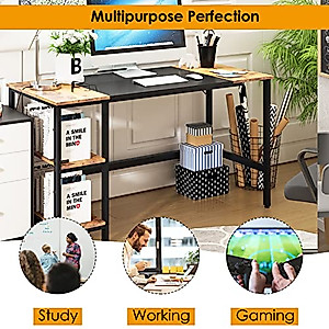 SogesHome 55inches Home Office Computer Desk with 2-Tier Storage Open Shelves, Living-Room Small Space PC Table Gaming Study Desk Workstation Writing Table Makeup Desk for Work, Study, Art, Makeup