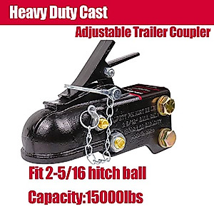 Heavy Duty Cast Adjustable Trailer Coupler 2-5/16 in,15000LBS Capacity Channel-Mount Coupler with Hardware Kit