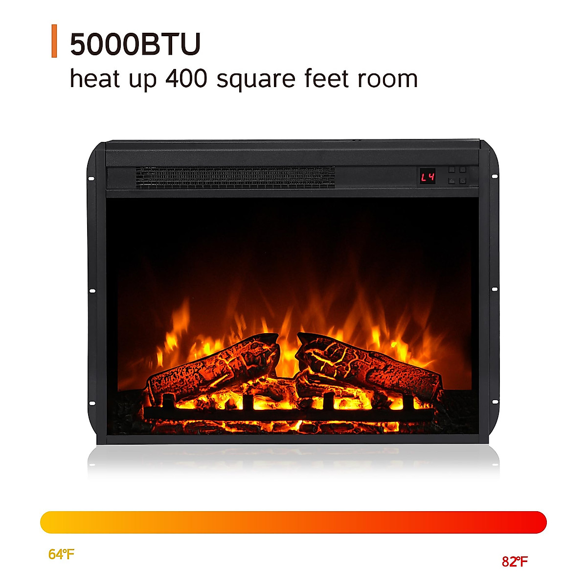 WAMPAT 23" Electric Fireplace Insert, Wall Mounted and TV Stand Cabinet Recessed Fireplace Heater with Remote & Panel Control, 4 Flame Brightness, 8H Timer, Overheating Protection, 1400W