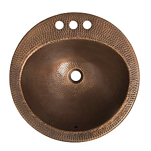 19" Drop-in Copper Bath Sink - X 6.5" Brown Round Metal Finish Lead-free Rust Resistant