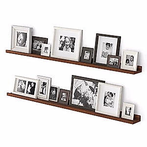 Wallniture Denver 48 Inch Long Floating Shelves for Wall, Narrow Picture Ledge Shelf Set of 2, Wall Shelves Walnut Color