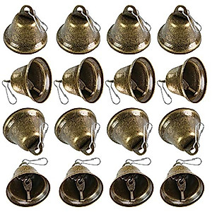 BigOtters Craft Bells, 16PCS Bronze Jingle Bells Vintage Bells (1.7" X 1.5") with Spring Hooks Hanging for Wind Chimes Housebreaking Making Dog Potty Training Doorbell Wedding Decor DIY Favor