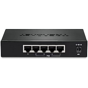 TRENDnet 5-Port Gigabit EdgeSmart PoE+ Switch, 4 x Gigabit PoE+ Ports, 1x Gigabit Port, 31W PoE Power Budget, Managed PoE+ Switch, Wall mountable, Black, TPE-TG50ES