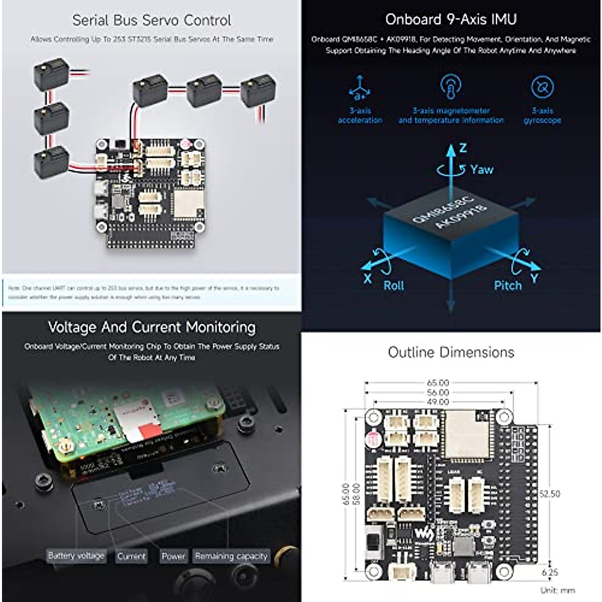 Waveshare General Driver Board for Robots, Compatible with Raspberry Pi and Jetson Nano, Based On ESP32, Multi-Functional, Supports WiFi, and ESP-Now Communications
